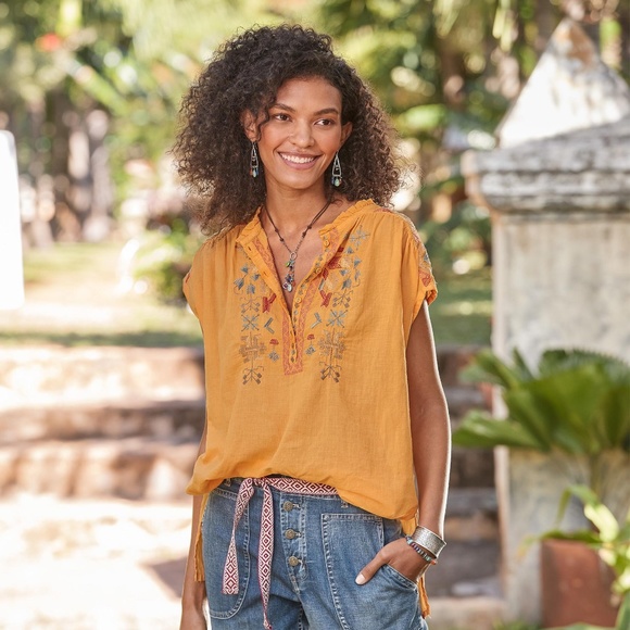 Johnny Was | Tops | Johnny Was Biya Embroidered Boho Haddie Mangoyellow ...